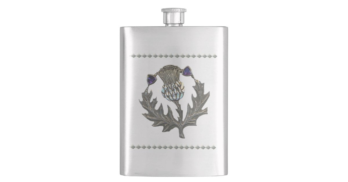 Silver Thistle on Stainless Flask | Zazzle