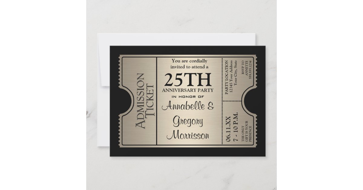 Silver Ticket Style 25th Wedding Anniversary Party Invitation | Zazzle