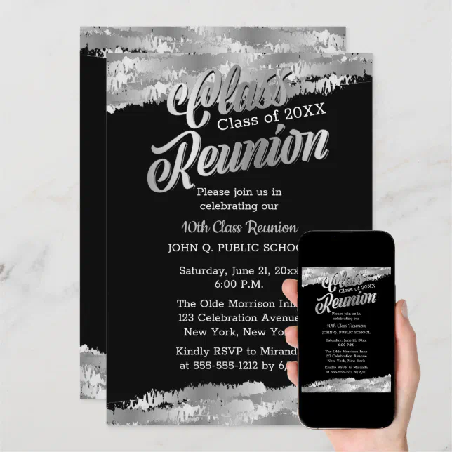 Silver Tone Modern Class Reunion Party Invitation | Zazzle