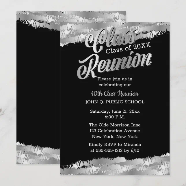 Silver Tone Modern Class Reunion Party Invitation | Zazzle