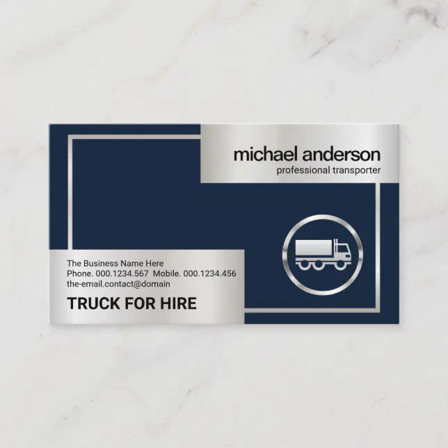 Silver Truck Box Border Frame Logistics Driver Business Card | Zazzle