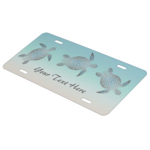 Silver Turquoise Hawaii Turtles Add Text License Plate | Zazzle