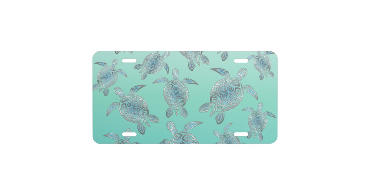 Silver Turquoise Sea Turtles Pattern License Plate | Zazzle