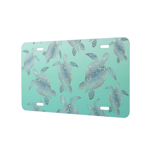 Silver Turquoise Sea Turtles Pattern License Plate | Zazzle