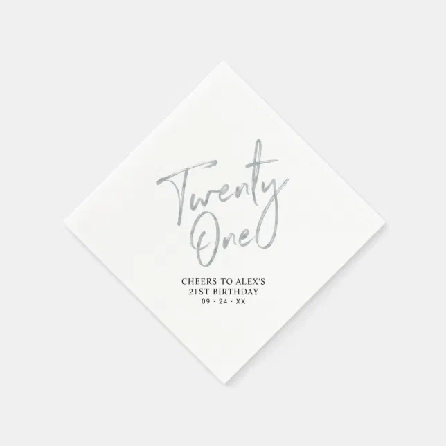 Silver Twenty One Modern Adult 21st Birthday Party Napkins | Zazzle
