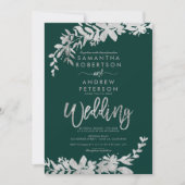 Silver typography floral green chic wedding invitation | Zazzle