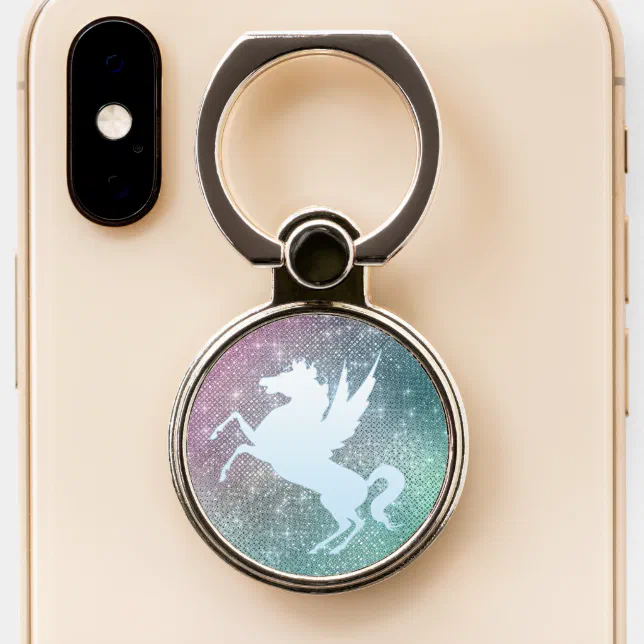 Silver Unicorn on Sparkle Phone Ring Stand | Zazzle