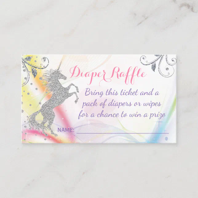Silver Unicorn Rainbow Diaper Raffle Tickets | Zazzle