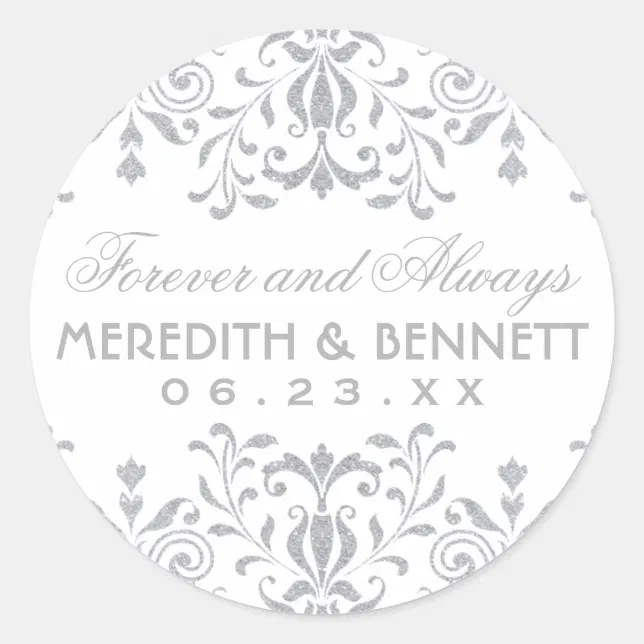 Silver Vintage Glamour Wedding Monogram Classic Round Sticker | Zazzle
