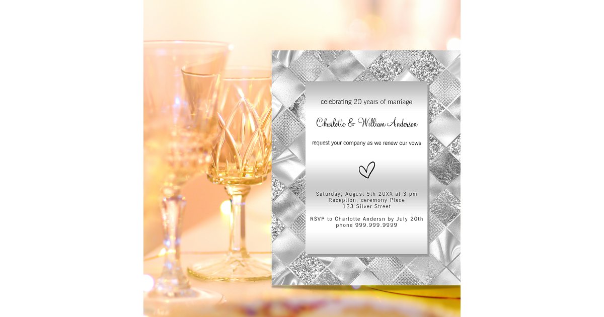 Silver vow renewal wedding budget invitation | Zazzle