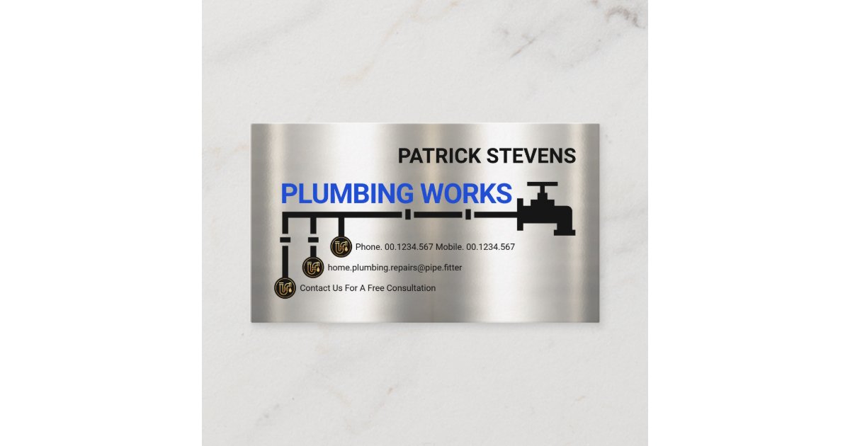 Silver Water Pipe Line Plumbing Business Card | Zazzle
