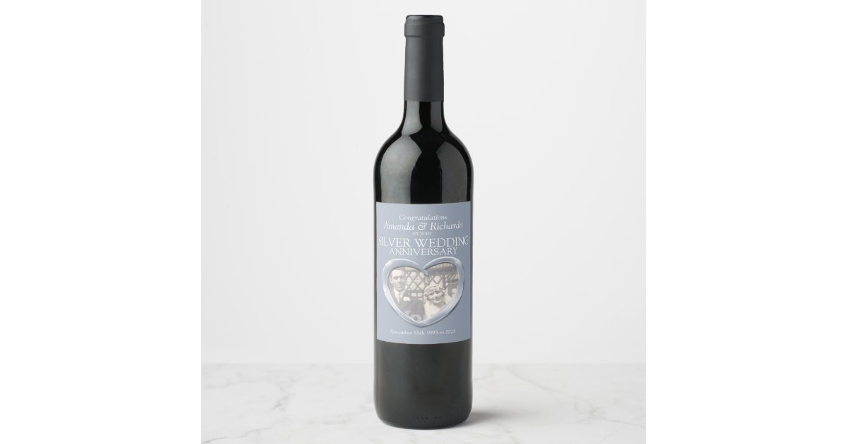 Silver wedding anniversary custom wine labels | Zazzle