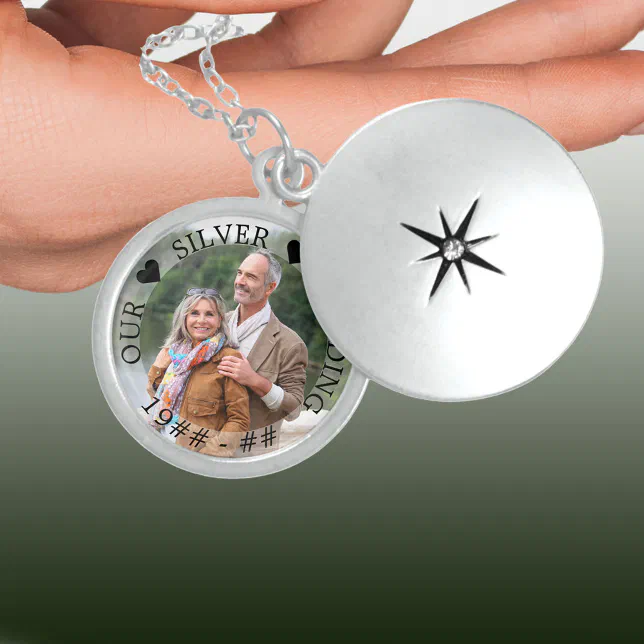 Silver Wedding Anniversary Custom Year and Photo Locket Necklace | Zazzle