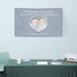 Silver Wedding anniversary heart photo banner | Zazzle