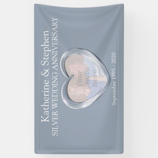 Silver Wedding anniversary heart photo banner | Zazzle