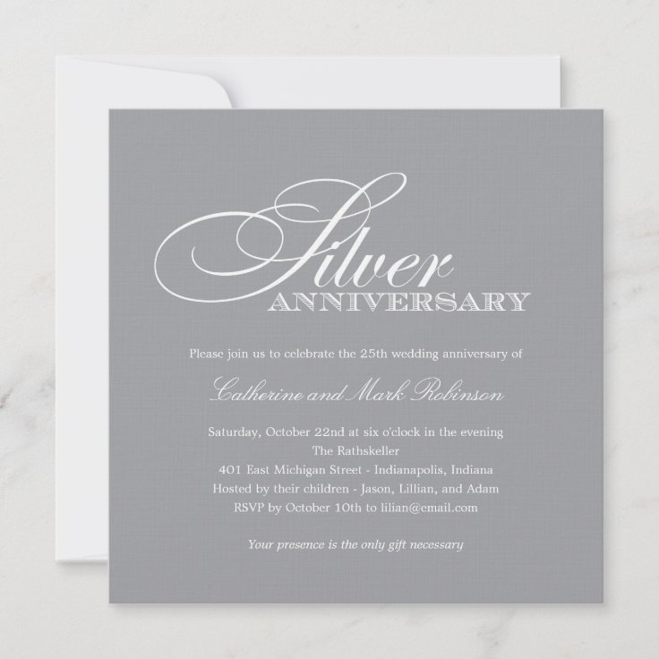 Silver Wedding Anniversary Invitation | Zazzle