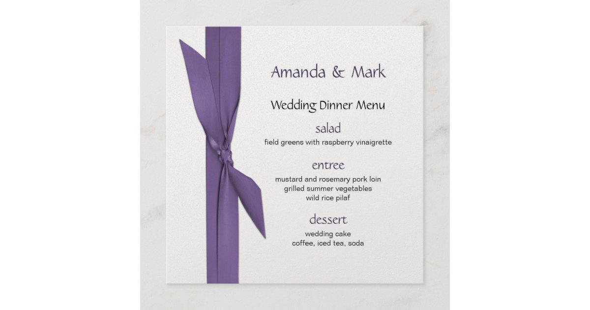 Silver Wedding Menu with Purple Ribbon | Zazzle