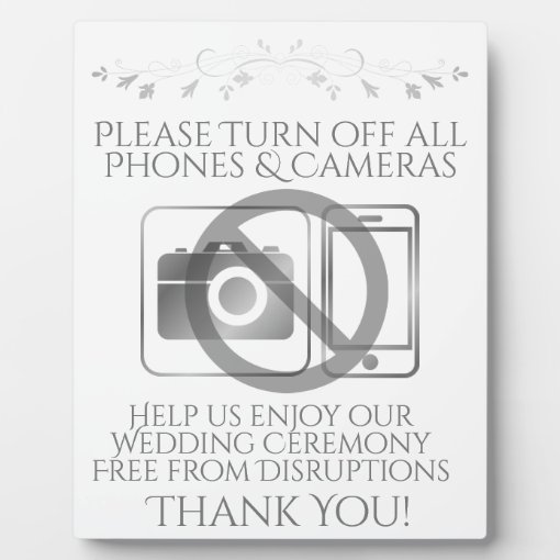 Silver Wedding No Phones or Cameras Sign Plaque | Zazzle