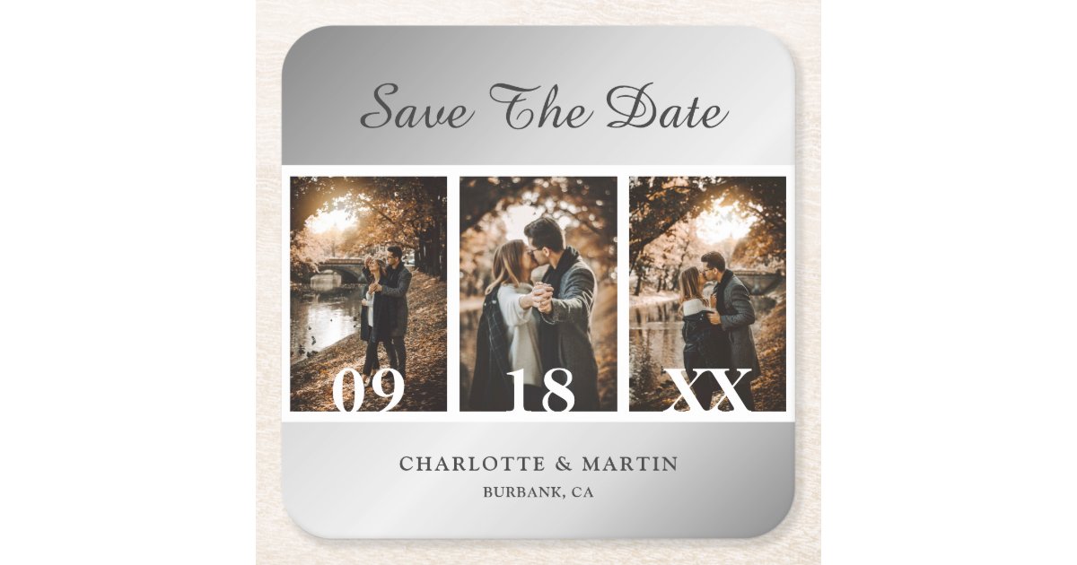 Silver Wedding Photo Save The Date Coasters | Zazzle