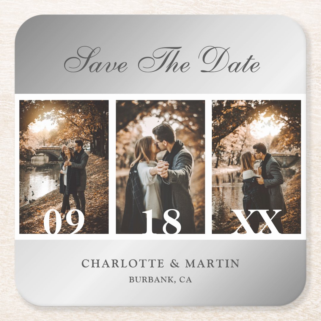Silver Wedding Photo Save The Date Coasters | Zazzle