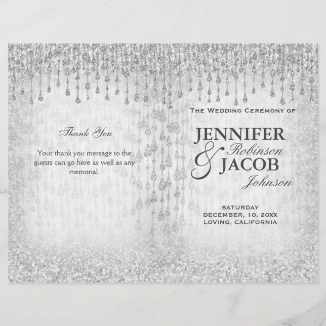 Silver Wedding Program Glitter | Zazzle