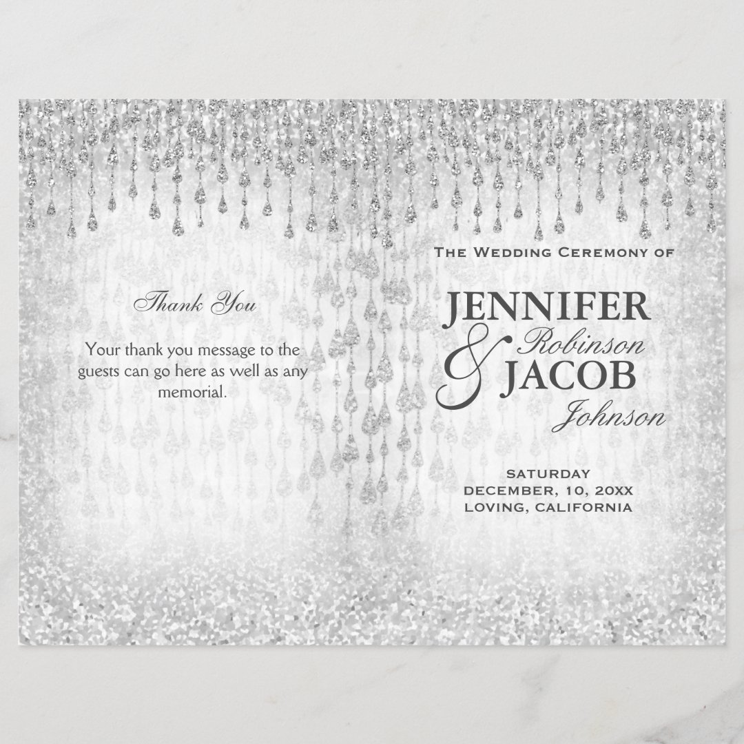 Silver Wedding Program Glitter | Zazzle