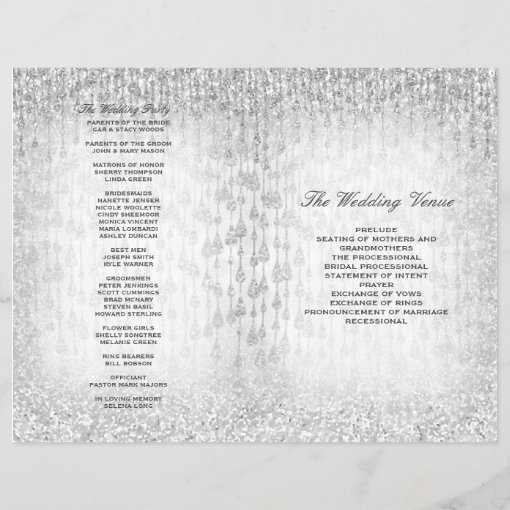 Silver Wedding Program Glitter | Zazzle