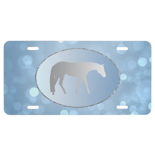 Silver Western Pleasure Horse on Blue Brokeh License Plate | Zazzle