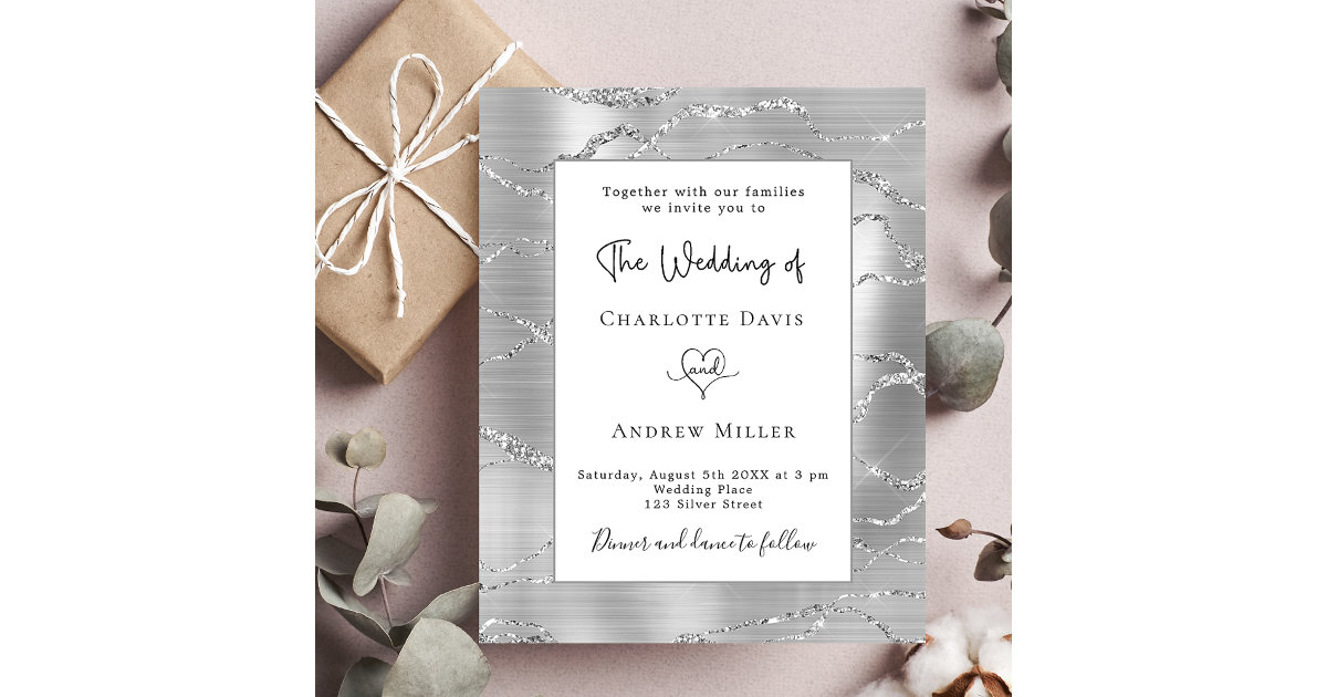 Silver white elegant budget wedding invitation | Zazzle