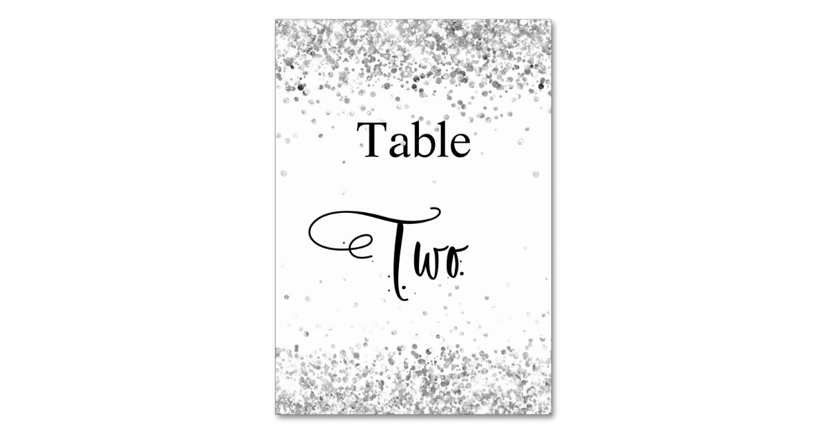 Silver white glitter calligraphy table two 2 table number | Zazzle