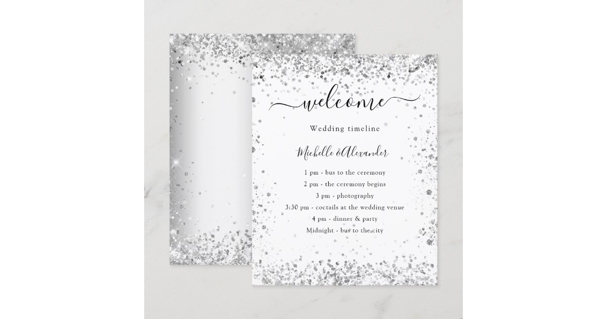 Silver white glitter elegant wedding program | Zazzle