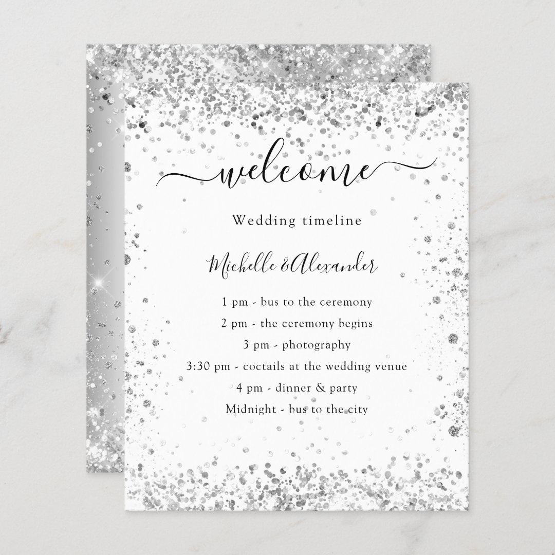 Silver white glitter elegant wedding program | Zazzle