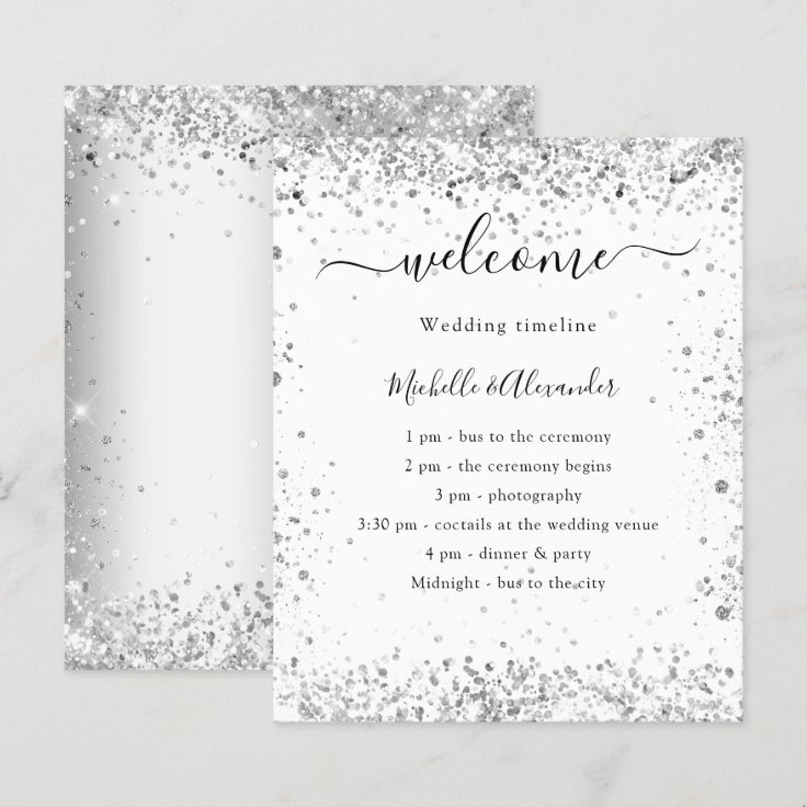 Silver white glitter elegant wedding program | Zazzle