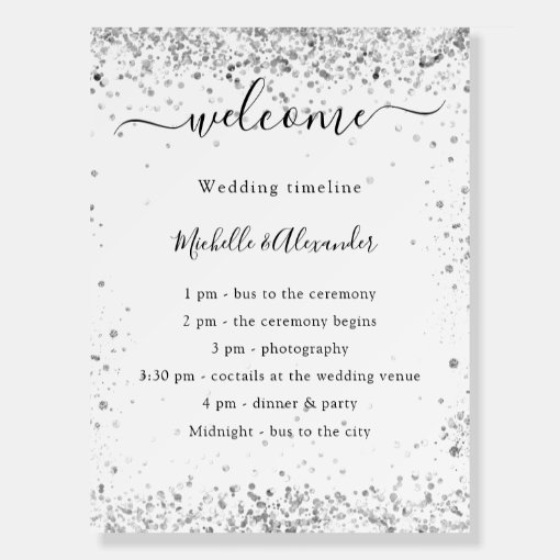 Silver white glitter elegant wedding program foam board | Zazzle