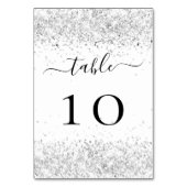 Silver white glitter sparkles glamorous table number | Zazzle