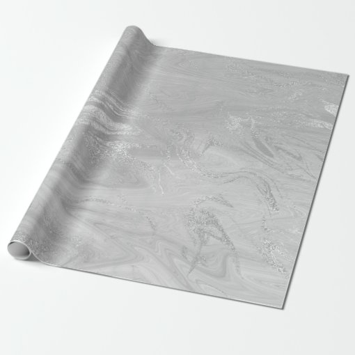 Silver White Gray Marble Molten Metallic Shiny Wrapping Paper | Zazzle