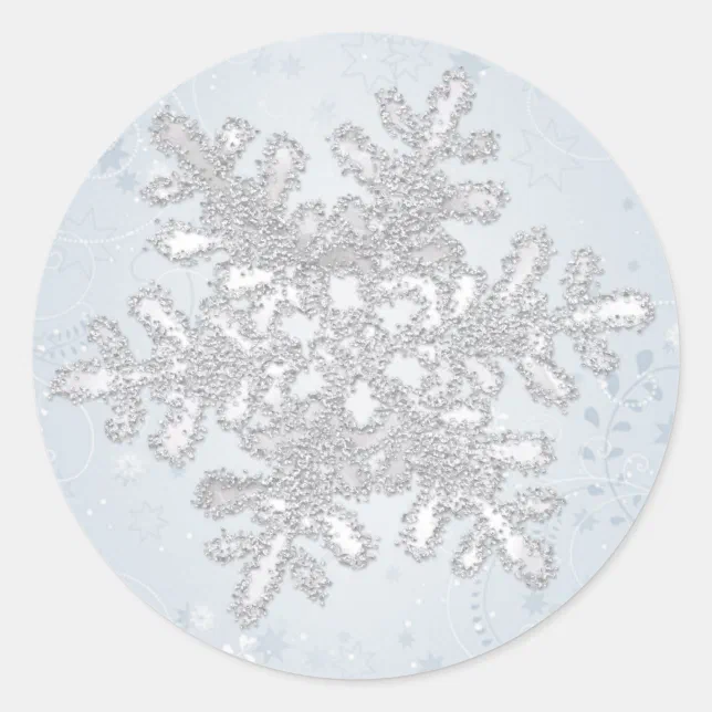 Silver white snowflake Wedding Christmas Classic Round Sticker | Zazzle