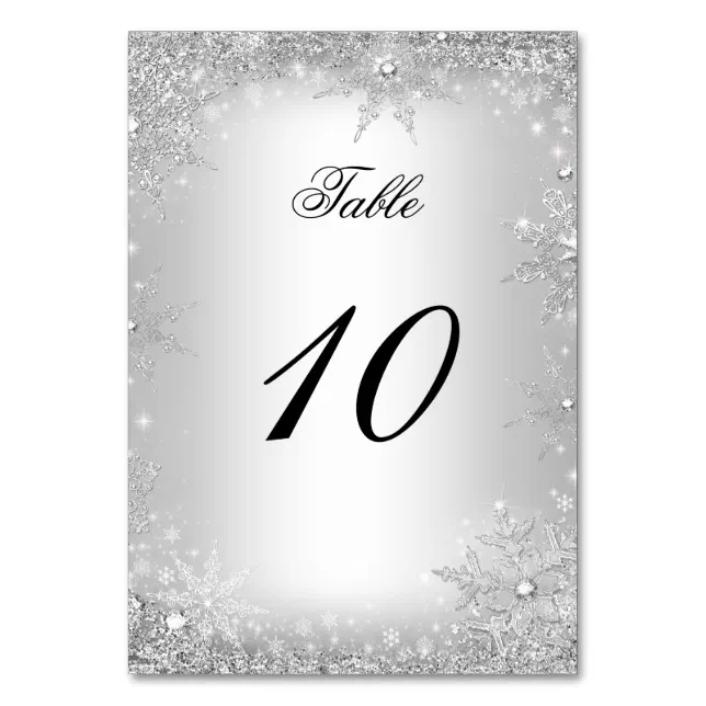 Silver Winter Wonderland Christmas Table Number | Zazzle