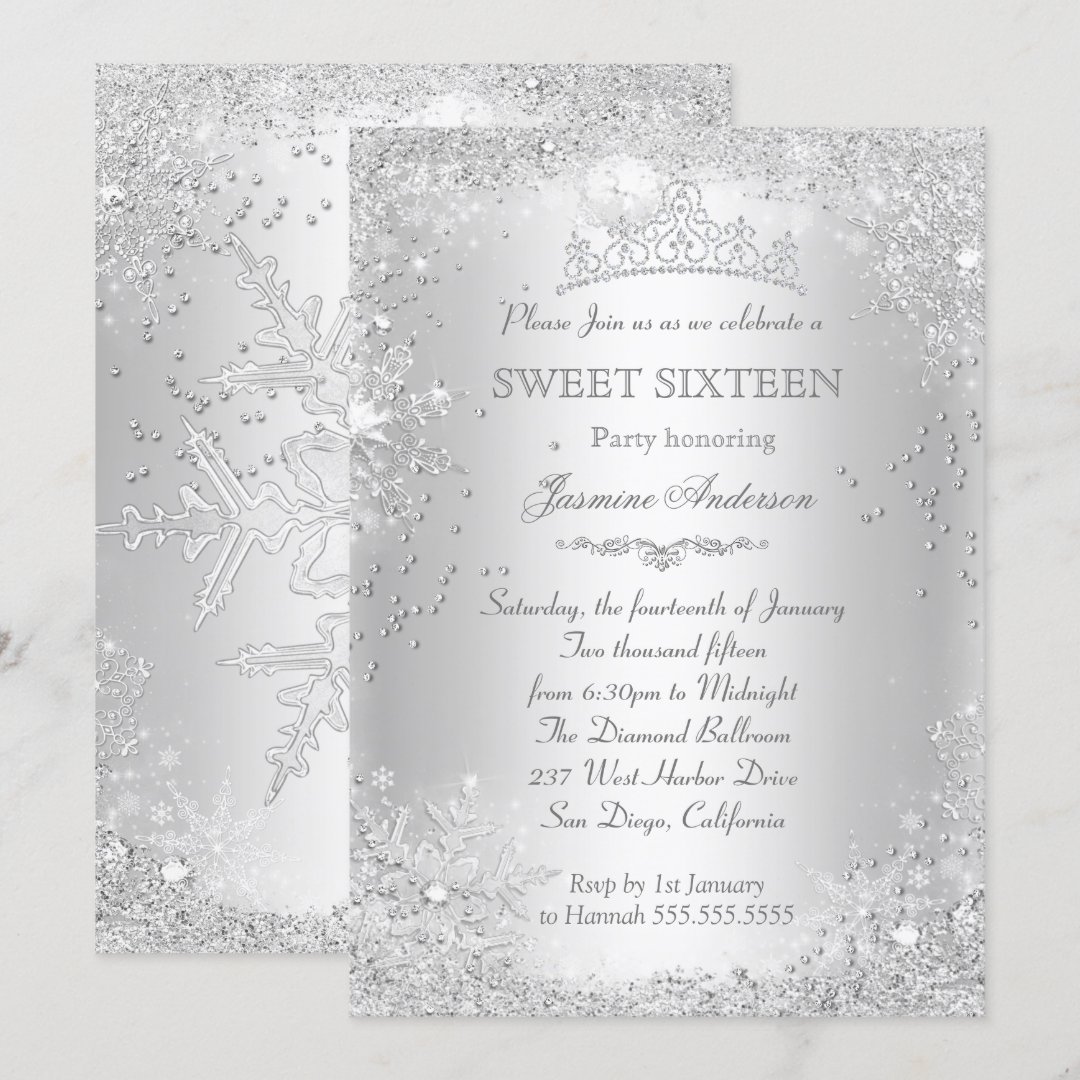 Silver Winter Wonderland Sweet 16 Tiara Invitation | Zazzle