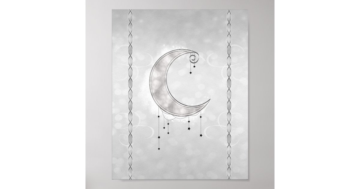 Silvery White Crescent Moon Stars Engagement Party Poster | Zazzle