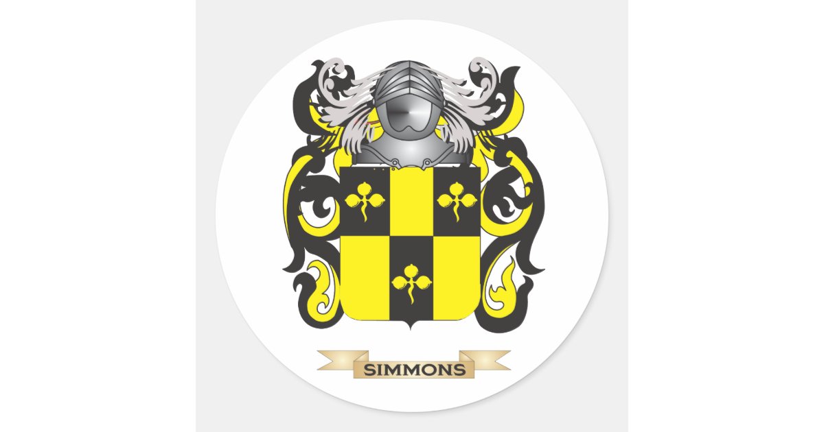 Simmons Coat of Arms (Family Crest) Classic Round Sticker | Zazzle