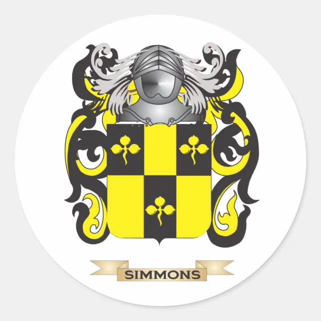 Simmons Coat of Arms (Family Crest) Classic Round Sticker | Zazzle