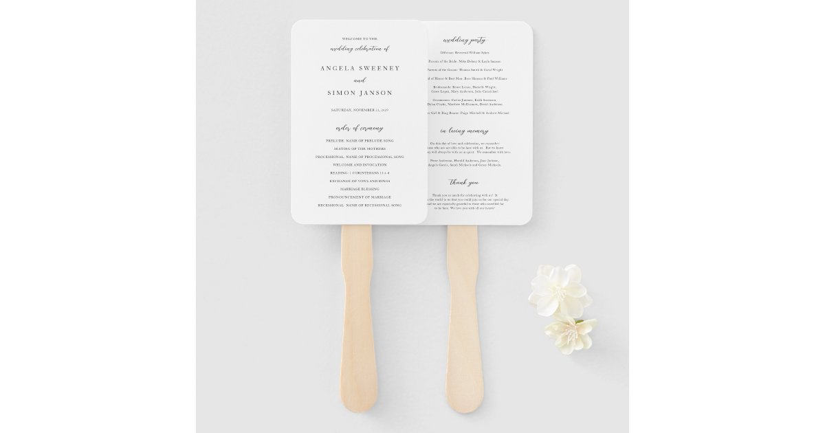 Simon Simple Elegant Wedding Program Hand Fan | Zazzle