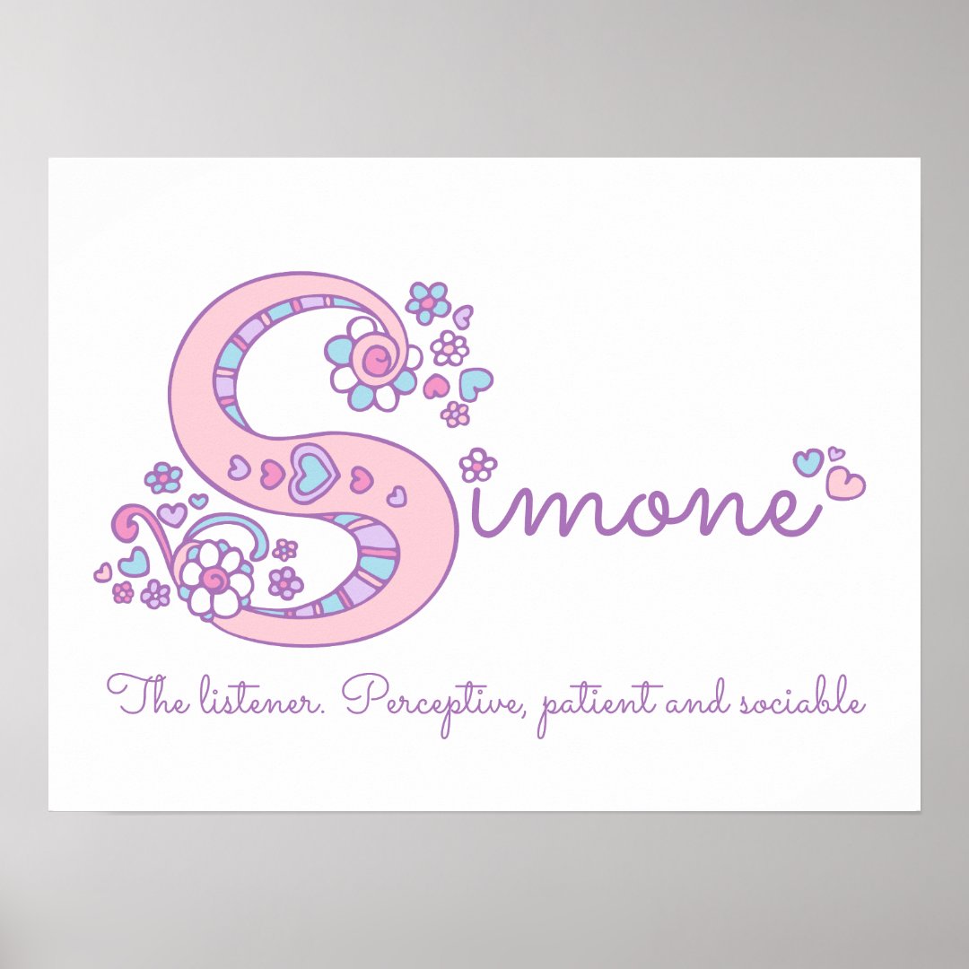 Simone letter S doodle heart art name meaning Poster | Zazzle