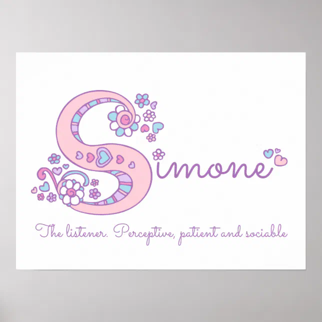 Simone letter S doodle heart art name meaning Poster | Zazzle