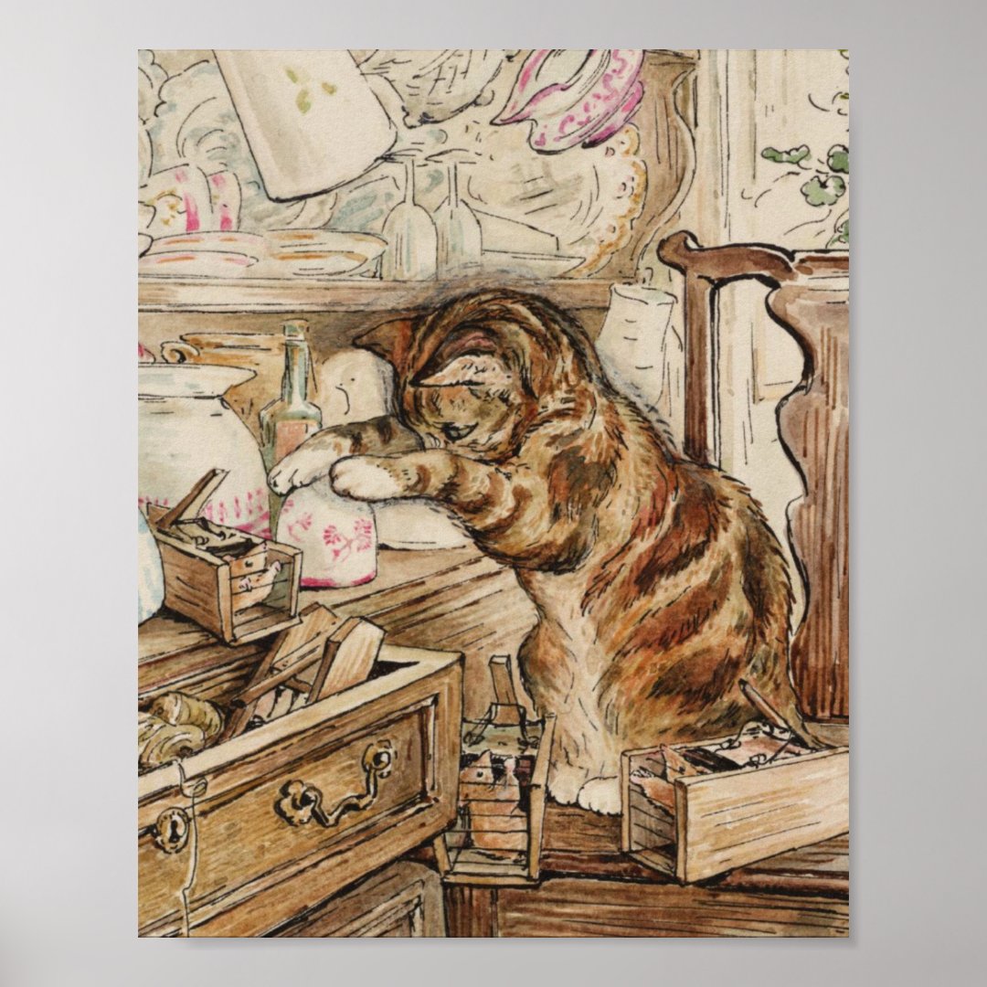 Simpkin The Cat Housekeeping By Beatrix Potter Poster | Zazzle