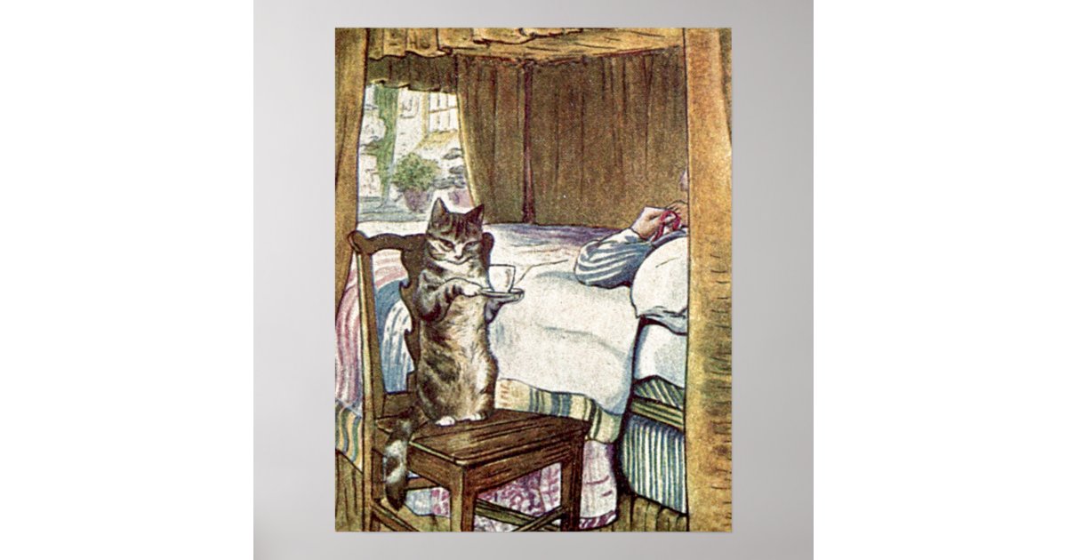 Simpkin the Cat Serves Tea Poster | Zazzle