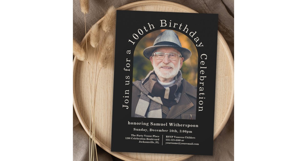 Simple 100th Birthday Party with 2 Photos Invitation | Zazzle
