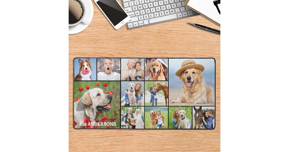 Simple 12 Photo Collage Custom Modern Personalized Desk Mat | Zazzle