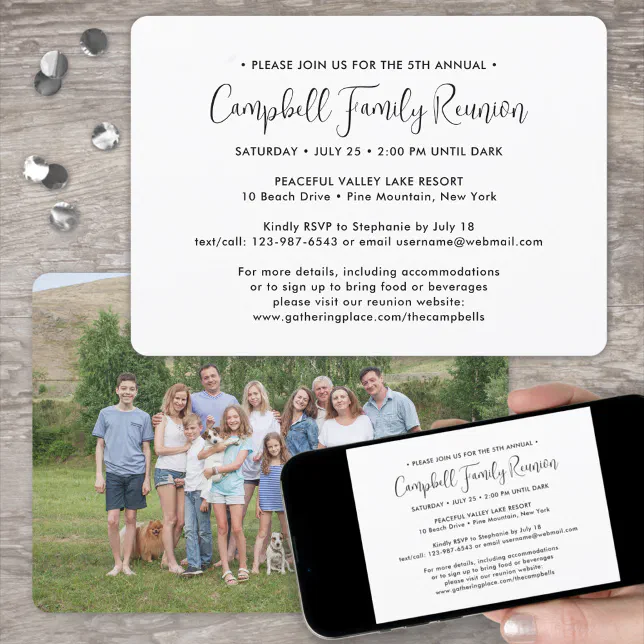 Simple 1 Photo Family Reunion Black and White Invitation | Zazzle